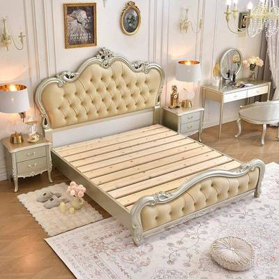 人美式轻奢双实木大床1.8SBW:921#米人床主卧床1.5米单欧式风格婚床储物床