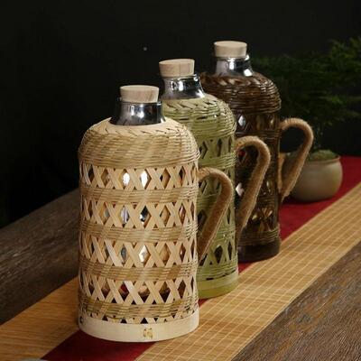 包水邮编热壶家用竹复古传统木塞玻保温瓶茶室办公室保温105壶璃