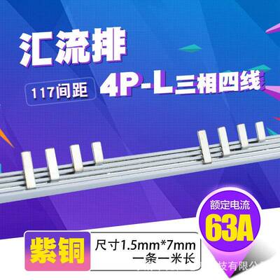 C45/DZ47 4P漏电63A 汇流排 紫铜1.5厚5mm宽3P+L 间距117mm