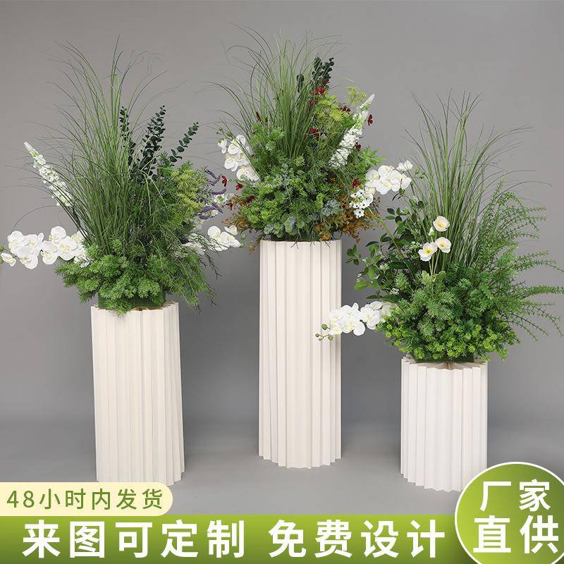 美陈森系婚礼仿真花绿植地摆件商业仿真排婚庆花艺排花装饰布置