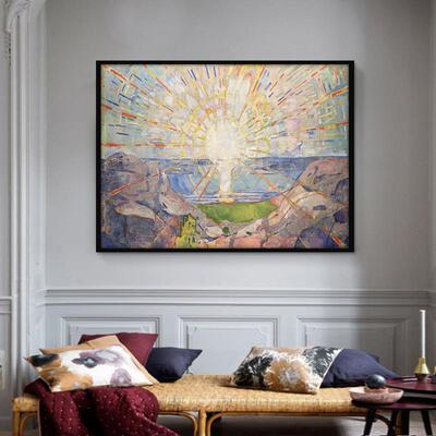 Edvard Munch太阳》挪威世界名画表现主义艺术客厅装饰画抽象挂画