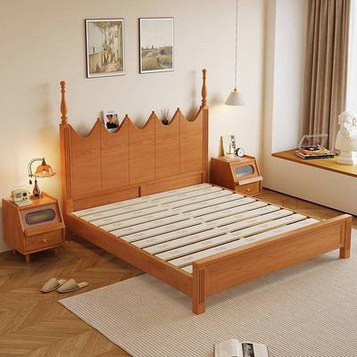 米尔斯实型力樱桃色家用1GIR米的床实木现代简床约小户床双人5床