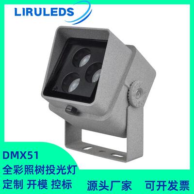 LED全彩户外高压DMX512染色泛光灯 RGBL混色照树氛围抱箍8W投光灯