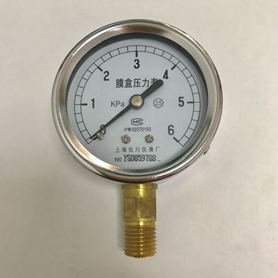 上海仪川仪表厂 膜盒压力表 直径60mm 压力6kpa YE-60 0-6kpa