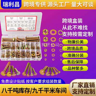 跨境货源244pcs/488pcs/512pcs外六角螺丝螺栓配螺母平垫套装盒装