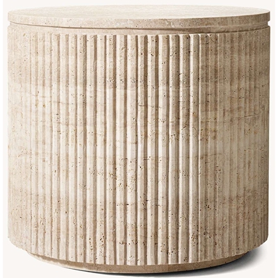 天然洞石客厅家用现代简约圆形法式复古拜伦咖啡桌民宿日式茶几