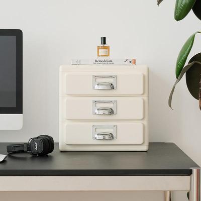 复古多层抽屉式文件柜ABS塑料三斗柜家用办公桌面储物收纳柜