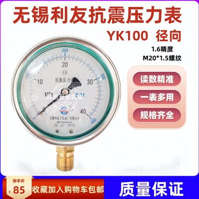 无锡利友耐震抗震压力表YK100径向16/25/40MPa油压表M20*1.5螺纹