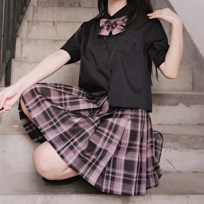 正统 JKd制服学生校服角襟基础款黑色衬衫 学院风短款女夏款白衬