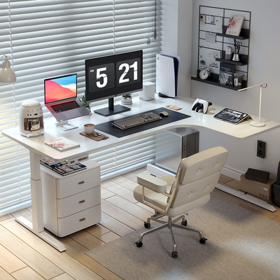 【国内发货】wzo简约实木转角升降书桌KL型电动电脑桌拐角办公桌