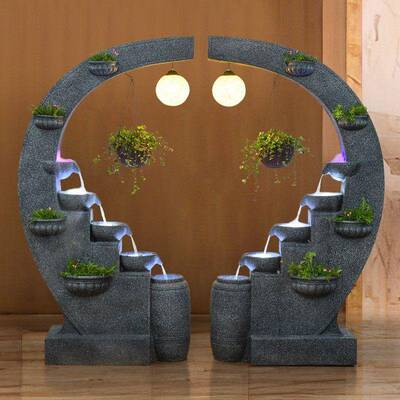 茶室式流水喷泉景观EHY欧装内饰玄关客厅室招落地财中式加湿摆件