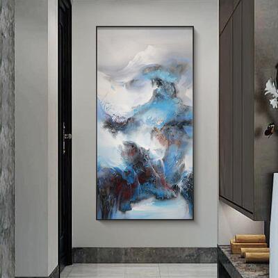 顺丰纯手壁绘玄大关装饰画客】厅山水画小众艺术画EXV竖版挂画芬