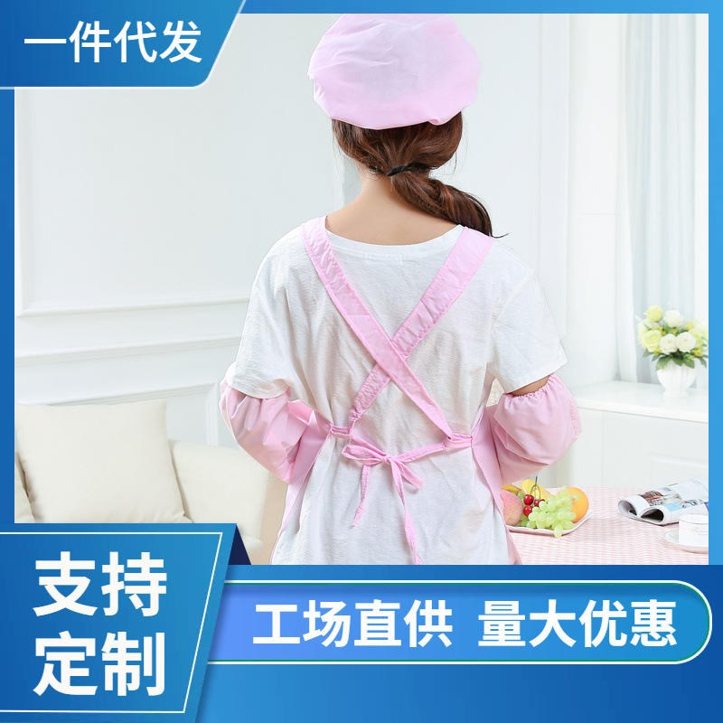 m@的确良白色纺织厂p挡车工围裙女工作服帽袖套粉色定制加工广告