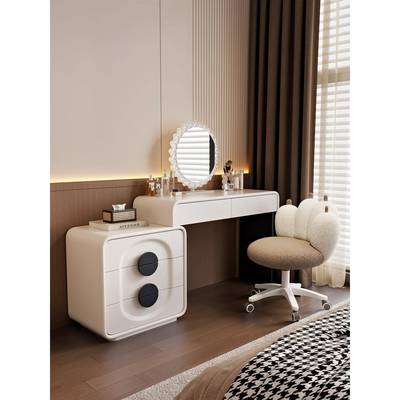 新中奶油风实木烤漆妆台款斗柜古一体卧室现代简约化妆KKC梳桌收