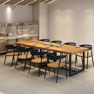 严选饮工业实木铁风艺大型餐桌椅组合8-馆RYR12人商用饭店餐店面