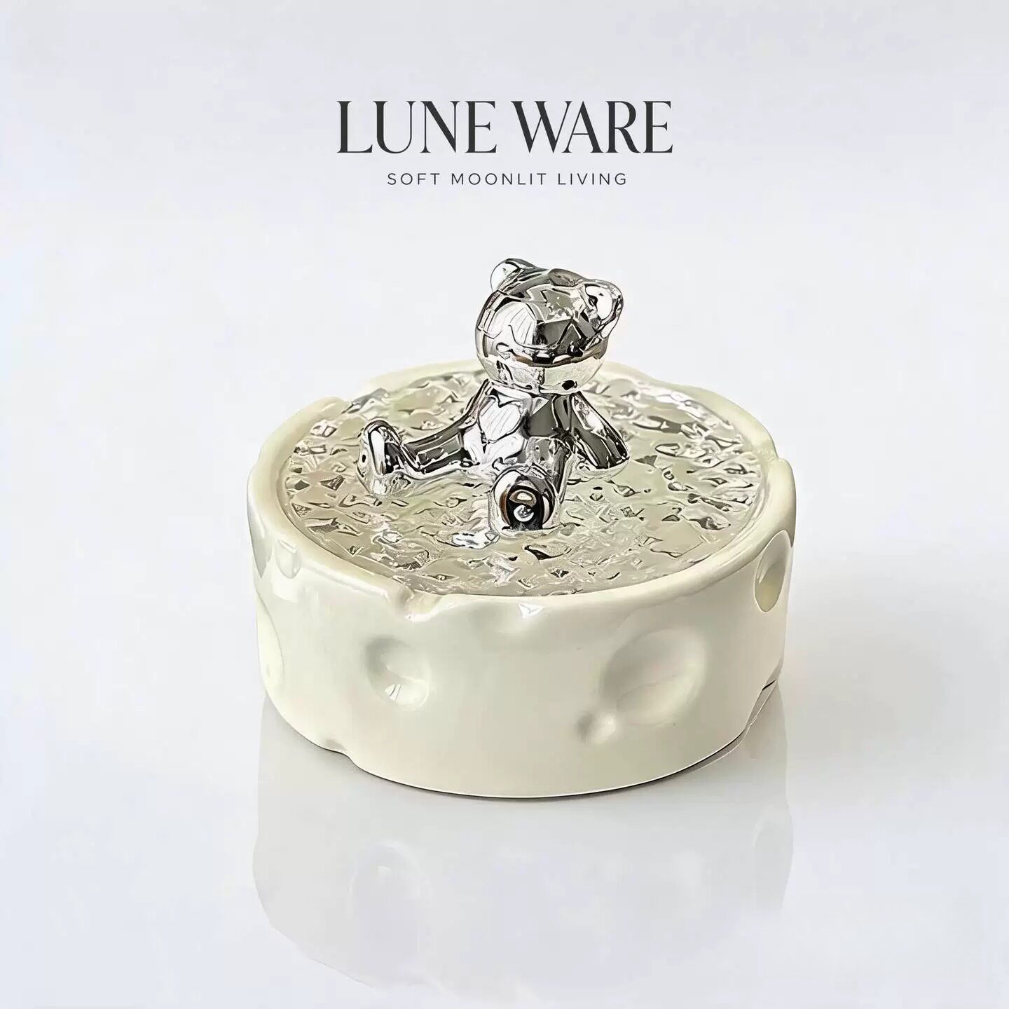 LUNE WARE▪陶瓷烟灰缸高级感办公室装饰防飞灰烟缸小熊盖奶油风