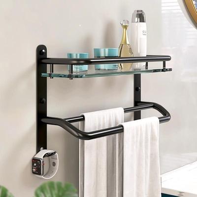 卫生间12581毛巾置物架一体太铝浴室毛巾架厕洗架手间空钢化玻璃