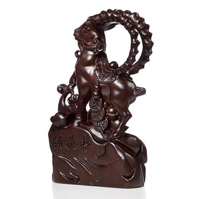 黑动木雕领檀头羊摆件实木质物十二生肖家居客厅装WG0084饰摆设送