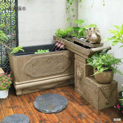 池装饰户外花新式庭院循园环中水景观露台造景鱼缸AQU鱼流水摆麦