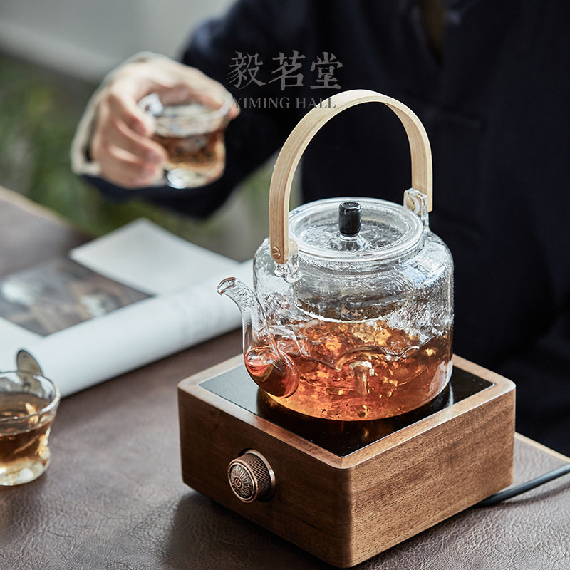 胡桃木电陶炉全自动煮茶器家用玻璃烧水壶侧把壶耐高温泡茶壶套装
