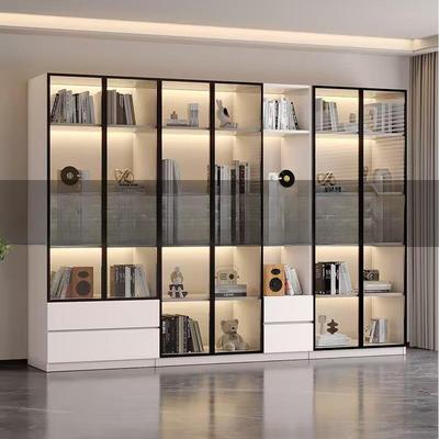 实木物SPD书柜一体整墙到组合玻靠璃门墙展示柜家顶用客厅储柜收