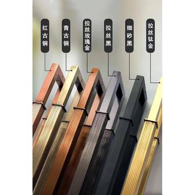 轻锈奢直纹方手TOJ实木管门玻璃门拉手加厚仿古铜大门不钢把防指