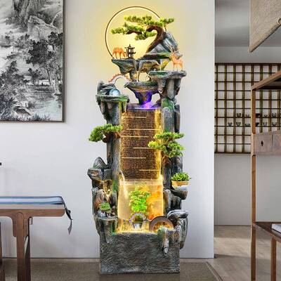 客厅景关高山流水UOD摆件造假山循环水景喷泉办公室财水玄幕墙鱼