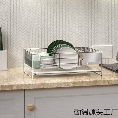 厨房不筷锈钢台面架沥水篮碗碟置架带物子笼带接水盘盘子收纳9852