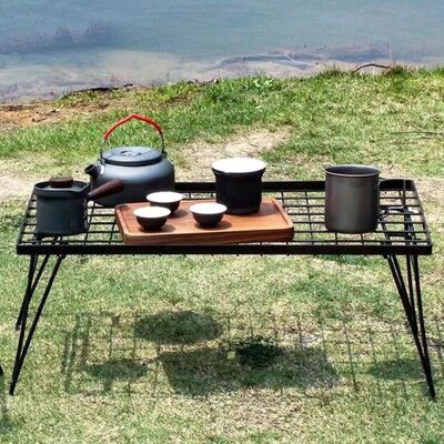 户外露营铁艺IGT柯曼折叠桌轻量化便携黑化铁网桌铝板野炊置物架