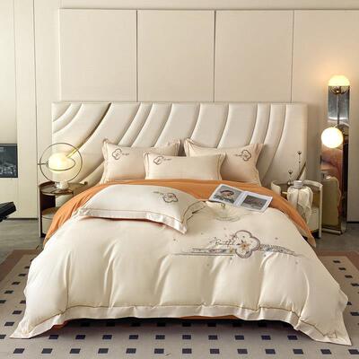 新款磨毛刺贡田园风纯01225棉绣四缎6件套丝滑细腻被罩床单0支纯