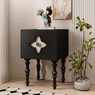 航航家具边法式床头柜卧室复古实沙床头柜发四床边木柜黑色柜叶草