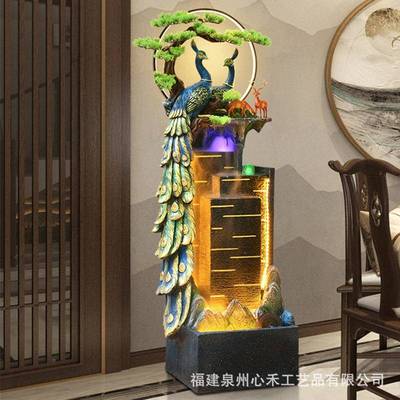 假山喷泉流摆水件客厅公别墅办茶室RBL鱼缸过电视柜道边阳台水景