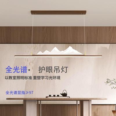 新书中式约餐厅吊灯长中条44021木纹国风禅意简吧台房山水茶室茶