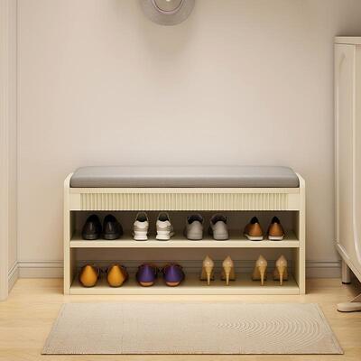 奶油风换用18282鞋凳家口进门鞋凳可坐式鞋柜一体软包坐穿垫入门