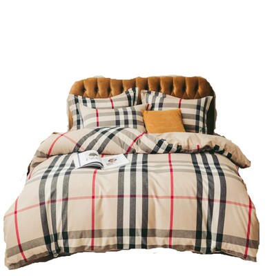 全棉加厚磨毛床上用品床单被套220240四件套纯棉色织拉绒简约格子