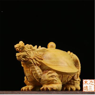 木黄叶YKF杨雕刻文玩手把件招财纳福小龙龟男士随身把玩车摆件工