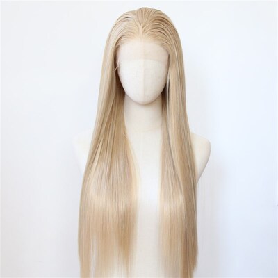 亚麻色前蕾丝化纤l大蕾丝高温丝奶砂金假发逼真欧美长直发整顶假