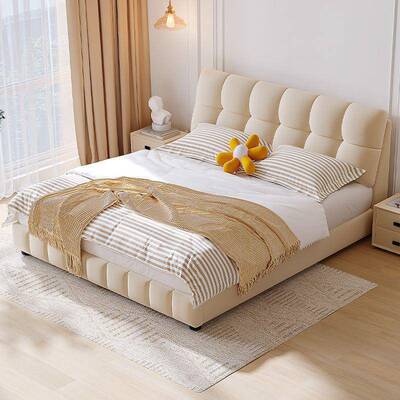 奶油风人双床云朵床简约现家用代轻小HLR奢主卧大床大户型软包布