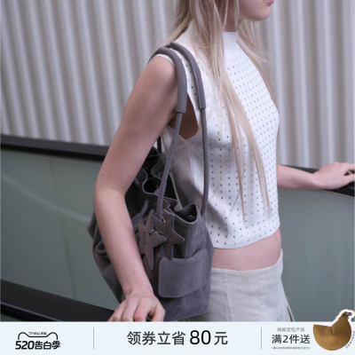 ECODAY束束包设计师款灰色大象包包抽绳水桶包单肩云朵手提包女