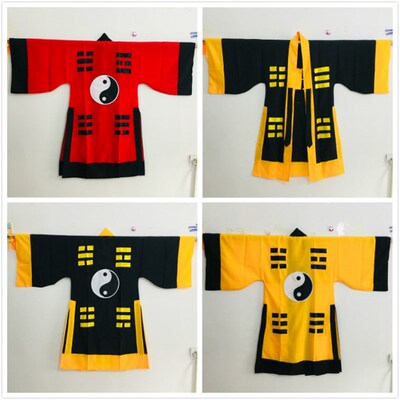 道家用品黄色法衣道士r服道袍长袍套装太极八卦衣经衣万圣节道具