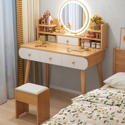 小户型意式极简高腿梳妆台多功能带抽屉简易化妆桌书桌一体A2957
