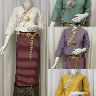 西双版纳傣族服装 泼水节新款傣族隆基筒裙套装 经典传统款