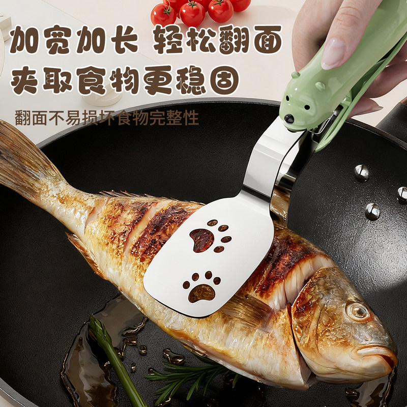 不锈钢小熊煎铲夹子二合一烤肉烧烤煎鱼铲家用厨房专用多功能铲夹
