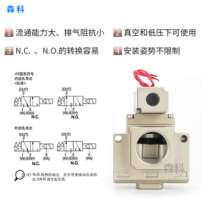 大型三通电磁阀VP3165/VP3185V-10/12/14/20G/AB先导式真空电磁阀