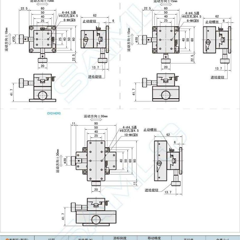 CYCY4040/4060滑台XYZ轴移动平台齿轮燕尾槽导向位移滑台CYCY4090