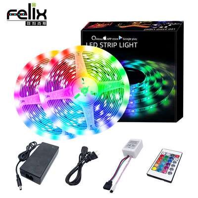 led灯带12v5050rgb七彩30灯室内户外灯带防水24键5米10米灯带套装