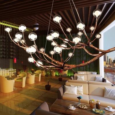 自然风树枝吊灯现代中式田园艺术客厅主题西餐厅大堂包厢装饰灯具