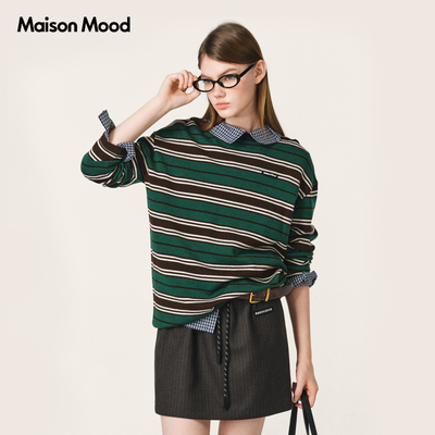 MaisonMood条纹羊毛套头针织衫