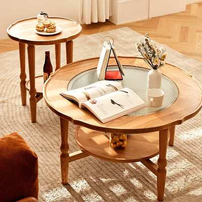 澄澈圆几北欧实木茶几日式小户型沙发圆边几樱桃木客厅茶桌阳台桌