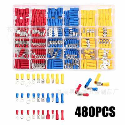 跨境货源 480pcs冷压端子绝缘压接铜端子圈状开口组合套连接器